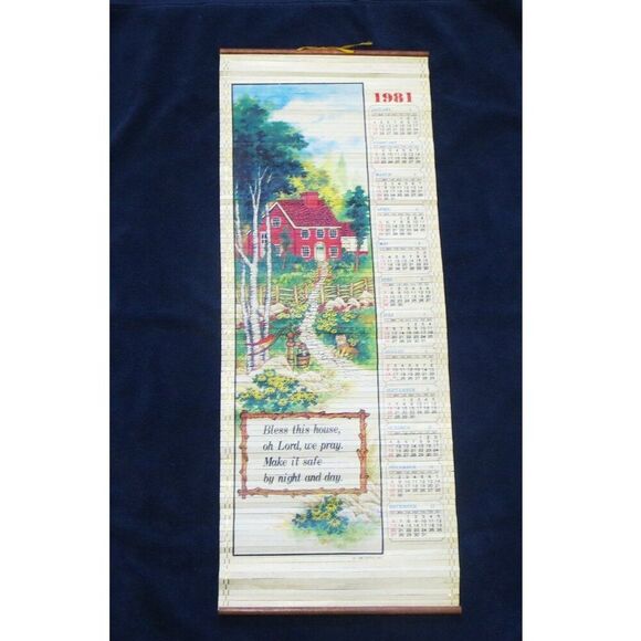 Accents | Vintage Wall Calendar Wooden Scroll 1981 Prayer Taiwan Room ...